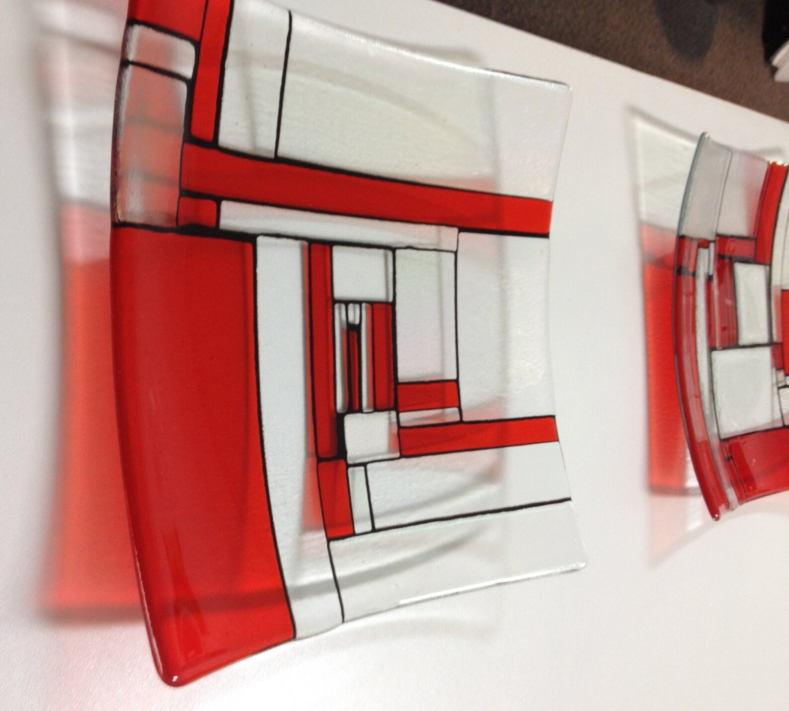 Red Glass, Mondrian Inspired, Modern Art Glass, Mondrian Scarlet ...