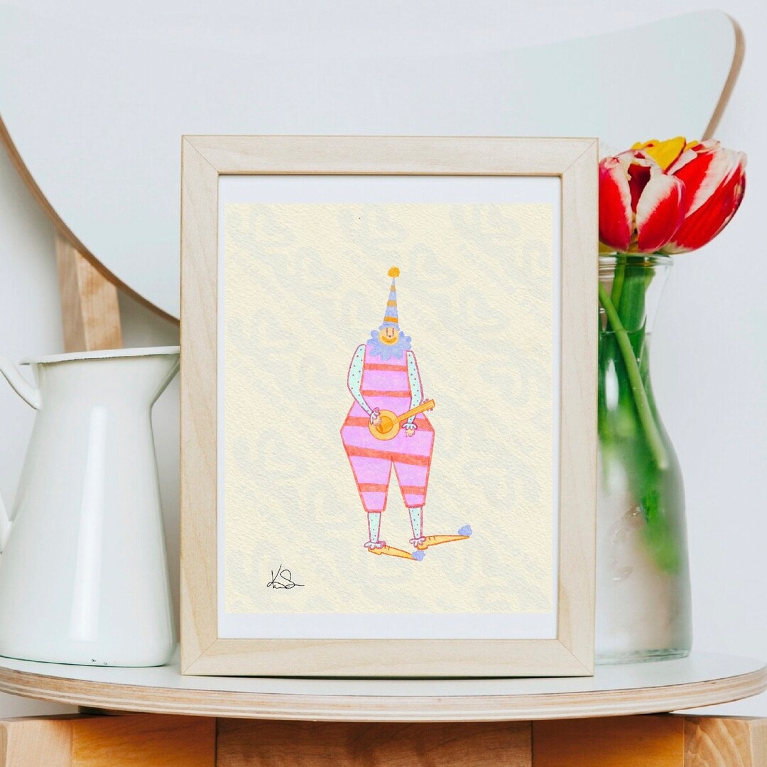 Banjo the Clown Instant Art Download PNG / JPG Print Whimsical Clown ...