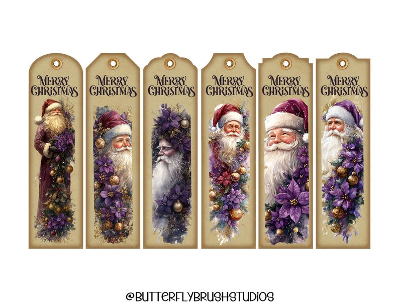 Purple Old World Santa Christmas Gift Tags Printable Holiday Tags - Etsy