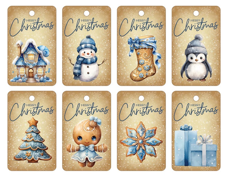 Blue Christmas Tags - 16 Printable Holiday Gift Tags PDF - Adorable ...