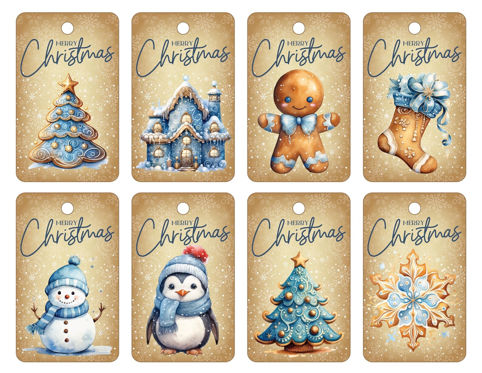 Blue Christmas Tags - 16 Printable Holiday Gift Tags PDF - Adorable ...