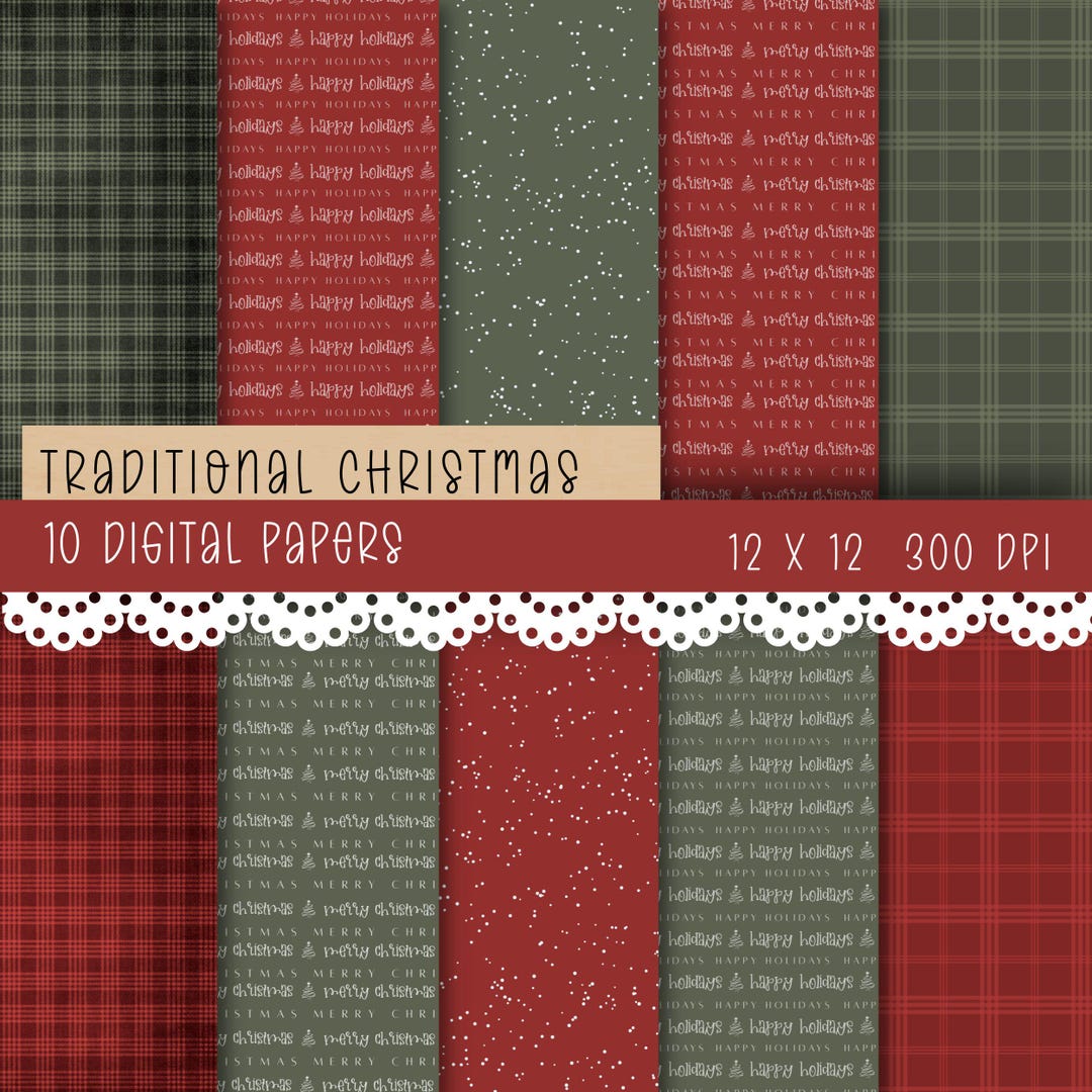 10 Christmas Digital Papers, Christmas Scrapbook Paper, Commercial Use ...