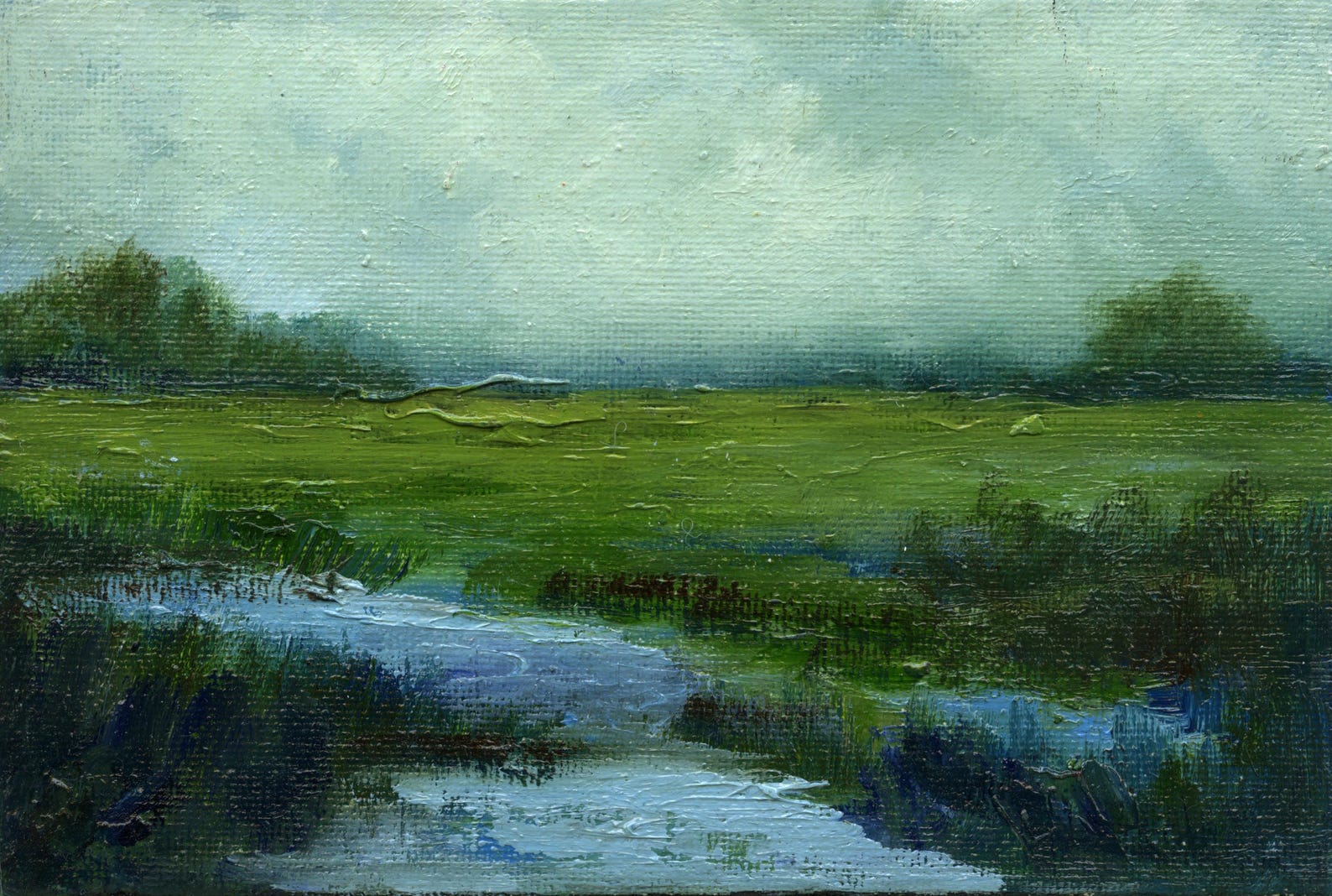 An Overcast Day; an Original Oil Landscape Paintings 4"x6" Created With ...