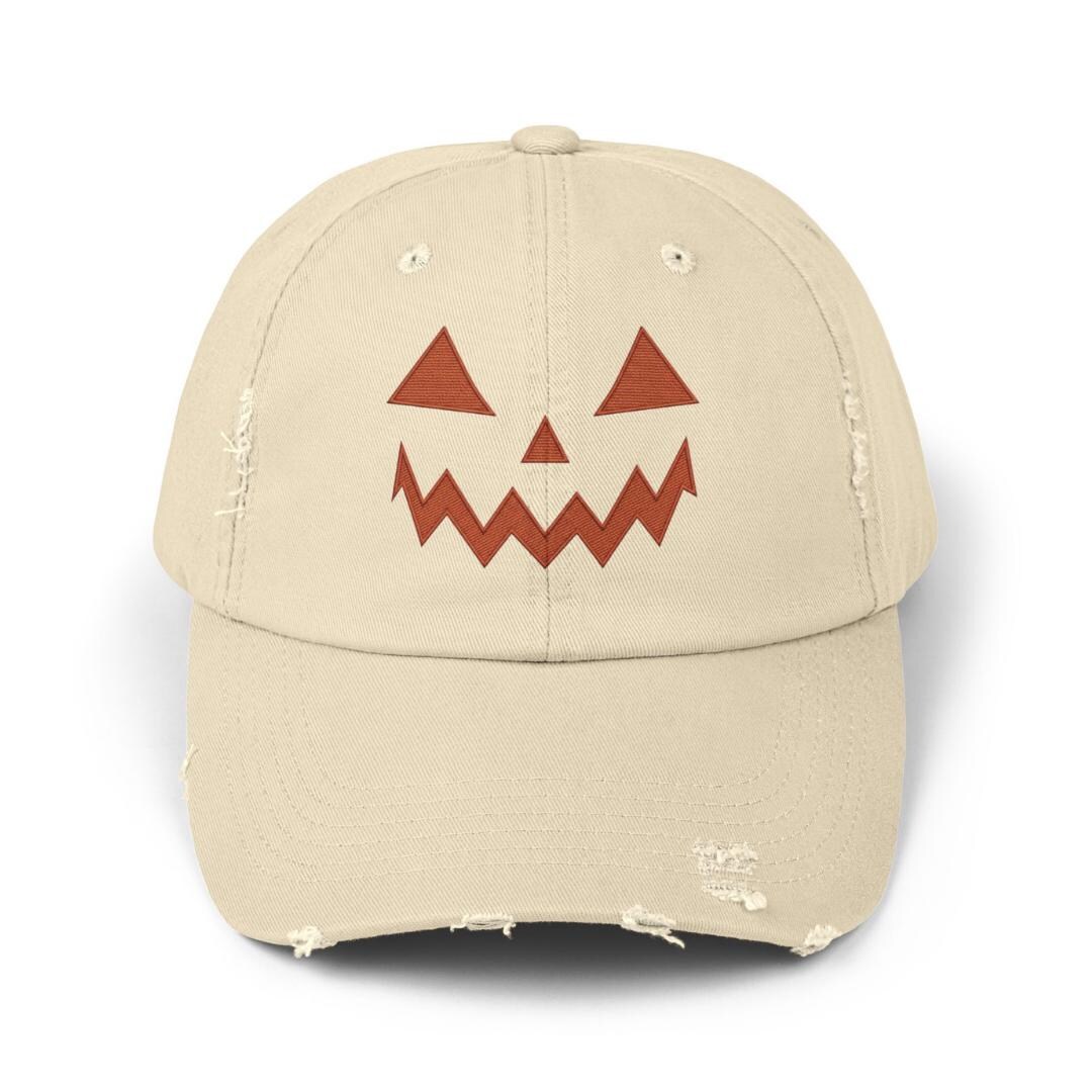 Jack-o-lantern Pumpkin Face Unisex Distressed Cap Halloween Hat Cute ...