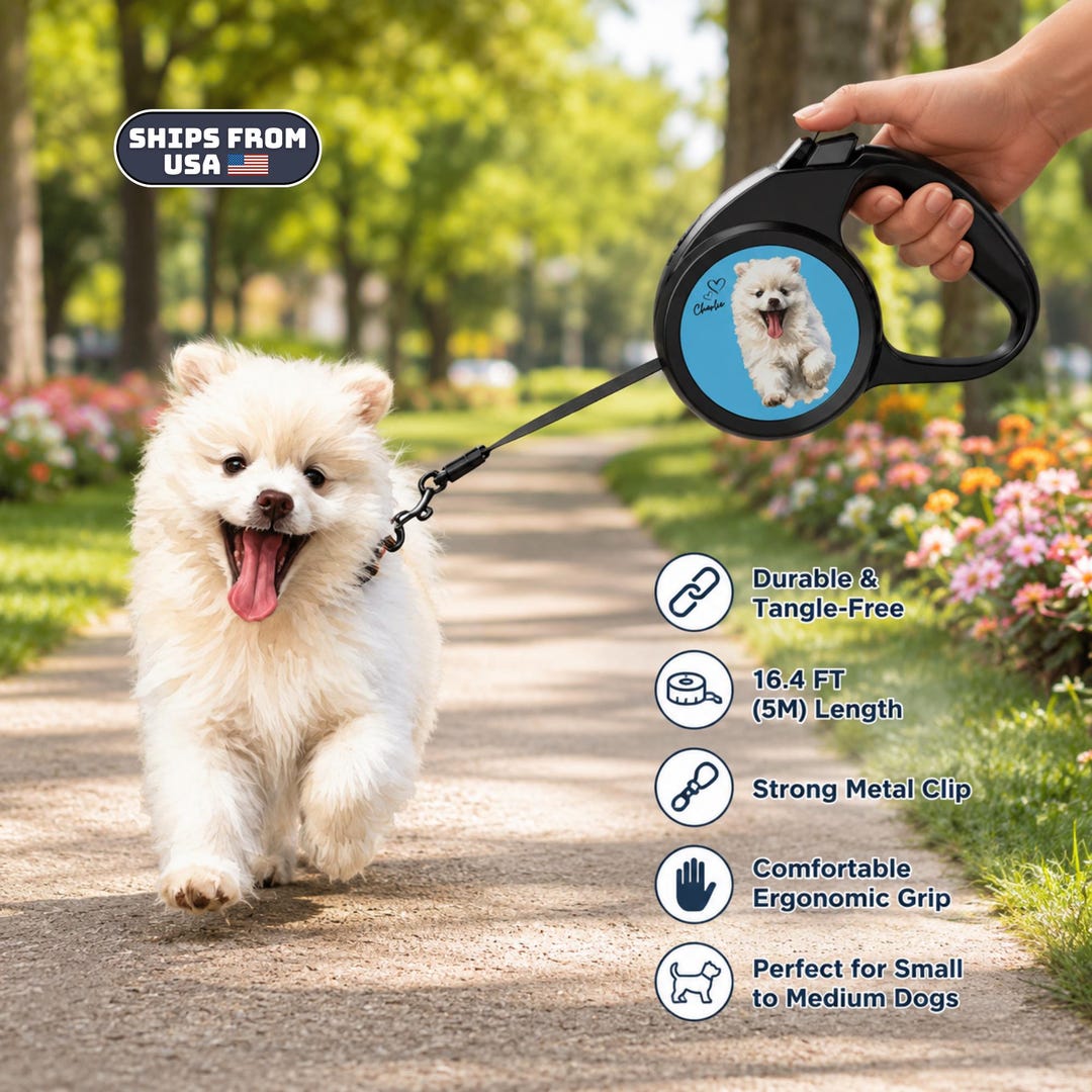Custom Retractable Dog Leash With Pet Photo and Name, Personalized Dog ...