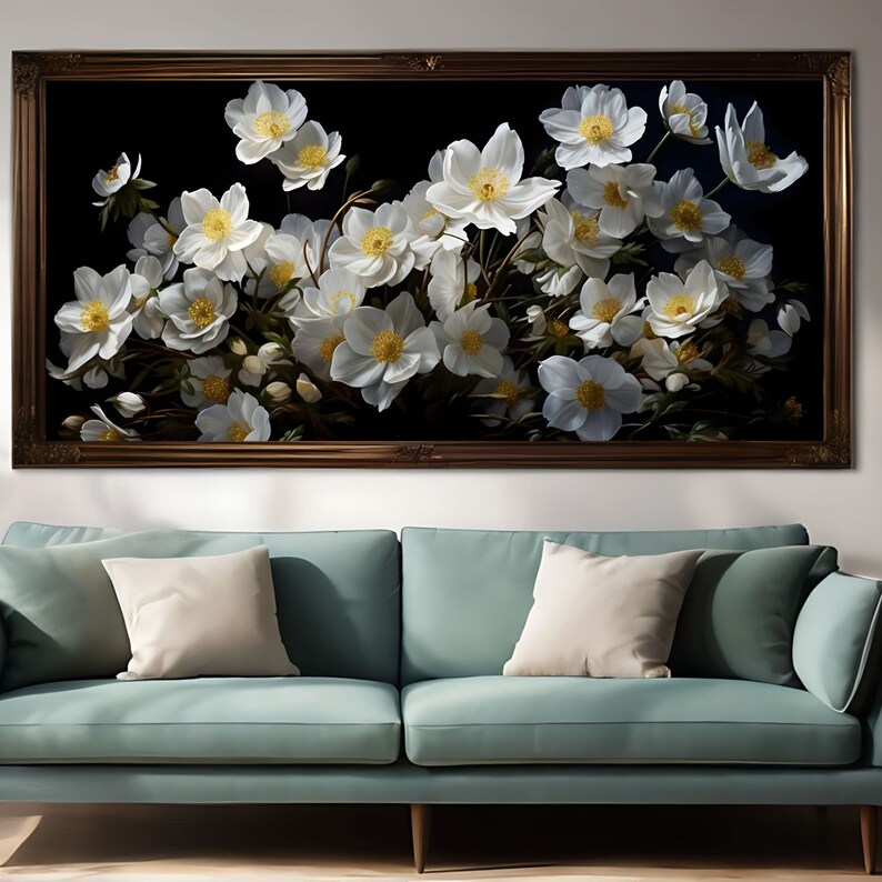 Flower Painting Frame TV Art Dark Rustic Antique White Wildflower ...