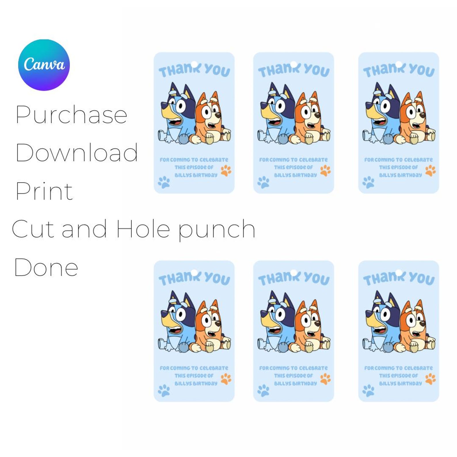 Bluey Thank You Birthday Party Tags Bluey Birthday Invitation Girl ...