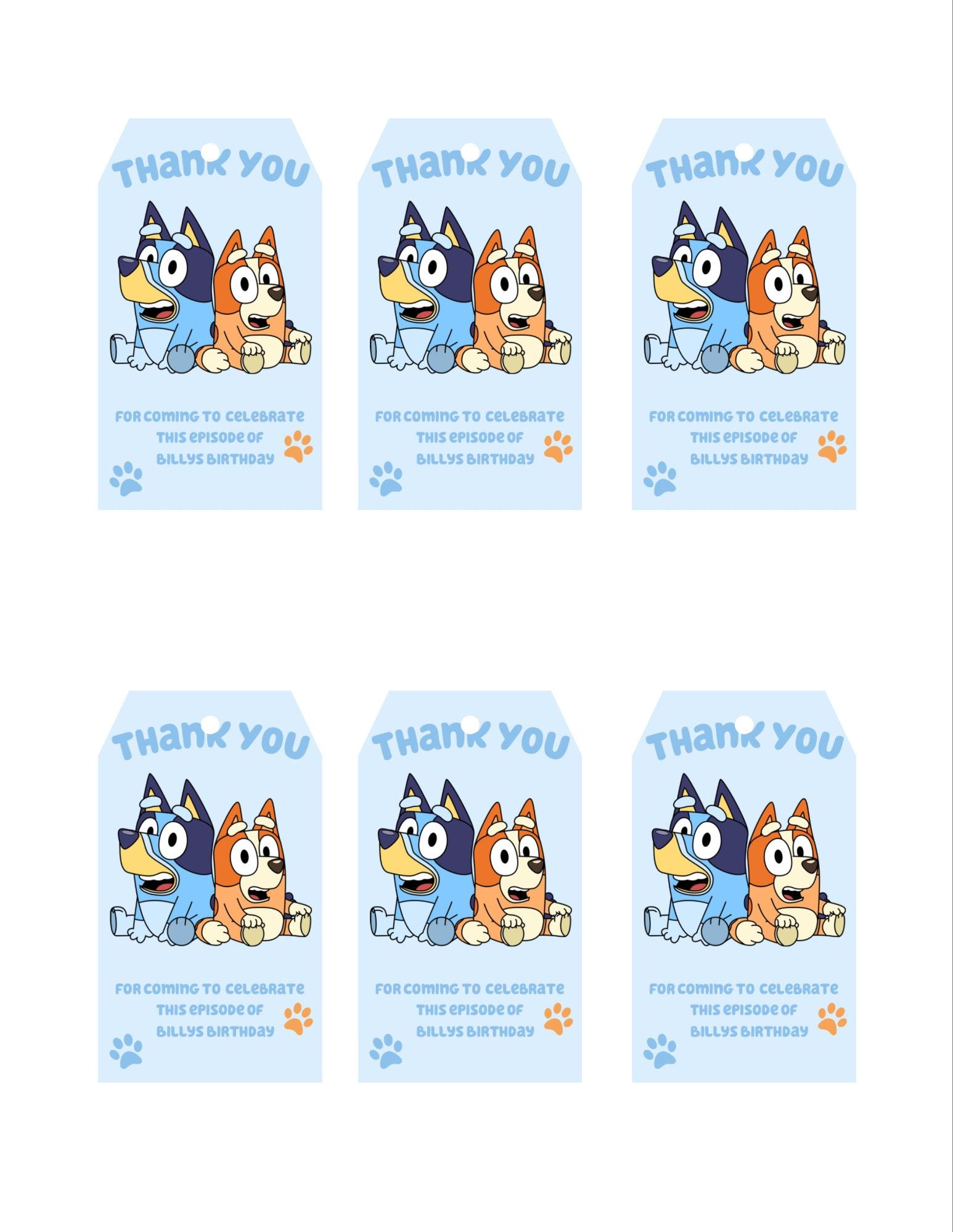 Bluey Thank You Birthday Party Tags Bluey Birthday Invitation Girl ...