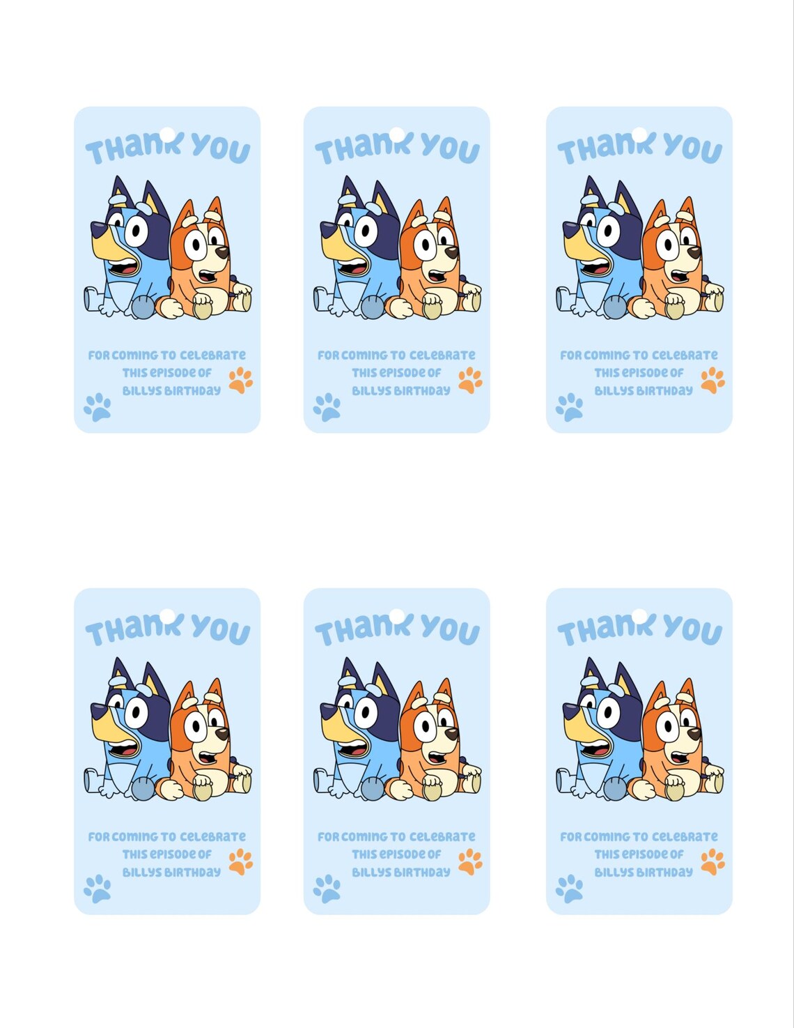 Bluey Thank You Birthday Party Tags Bluey Birthday Invitation Girl ...