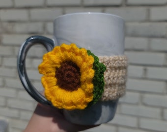 Crochet Sunflower With A Leaf Mug Cozy instant PDF Download for Cozy ...