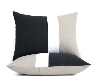 Two Tone Colorblock Pillow Shams Color Block Bedding Navy | Etsy