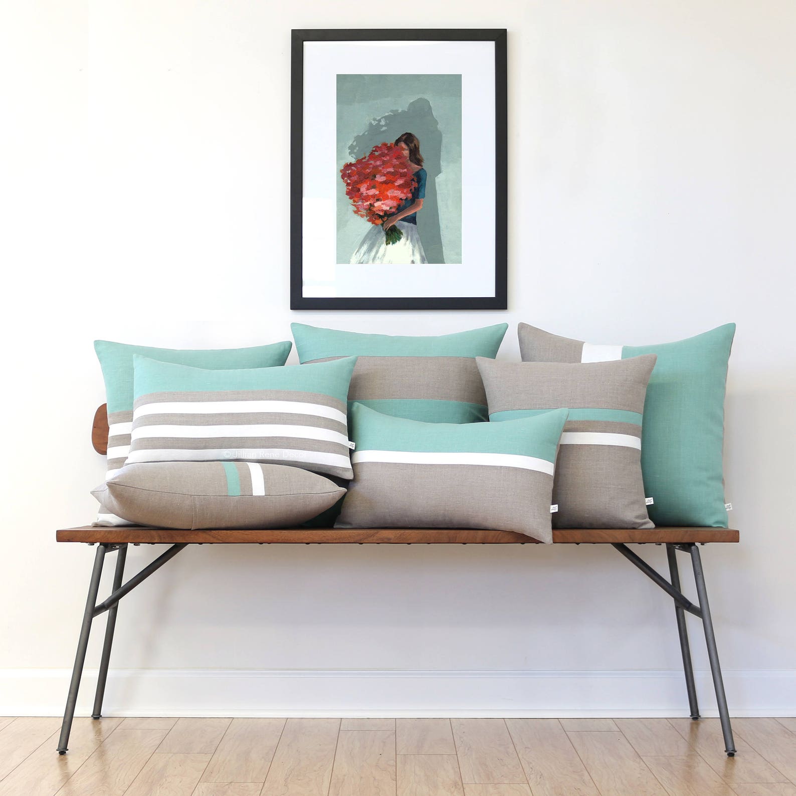 14x35 Aqua Colorblock Pillow Cover Lumbar Pillow Bedding - Etsy