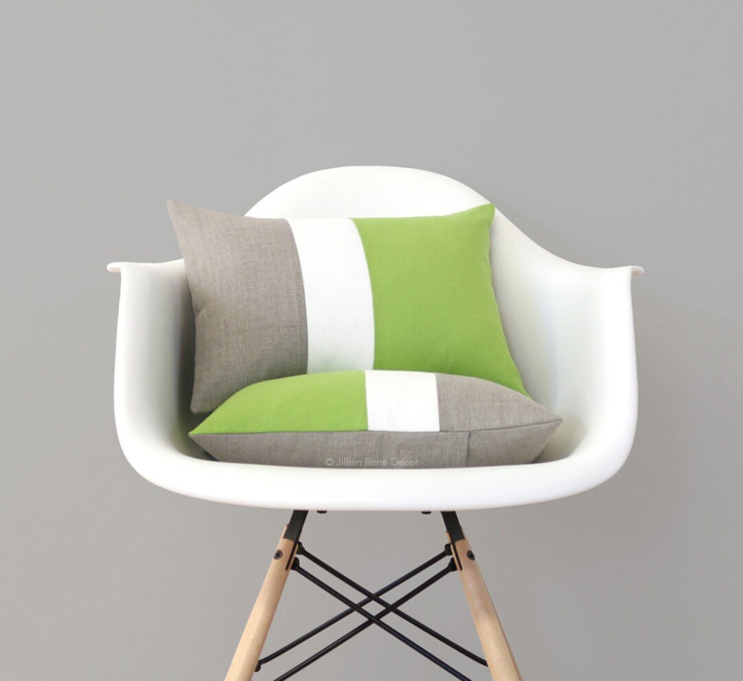 Lime Linen Color Block Cushion Cover With Cream Stripe (set of 2) by ...