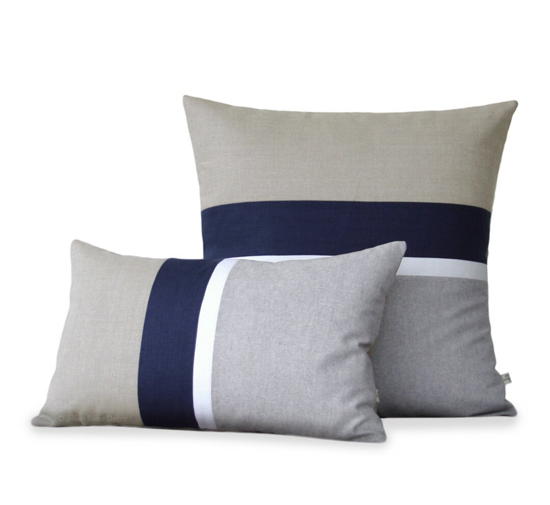 Linen Striped Pillows (pillow Cover Set of 2) Grey Chambray, Cream ...