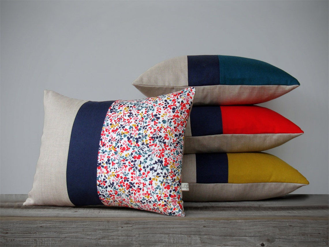 Modern Colorblock Pillow and Liberty Print Pillow Set set of - Etsy