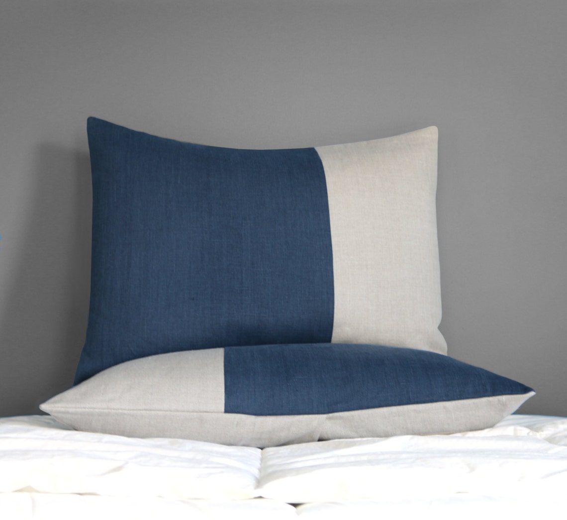 Two Tone Colorblock Pillow Shams Color Block Bedding Navy - Etsy