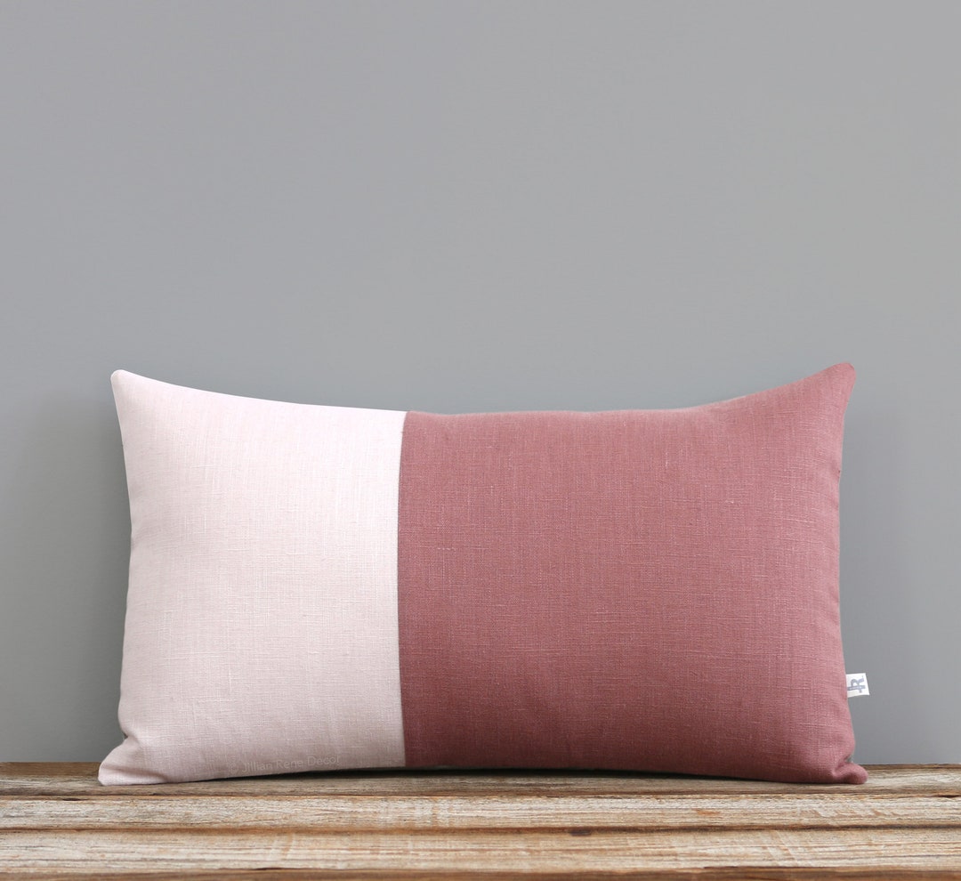 Pink Linen Pillow Cover, Two Tone Colorblock Pillow Cover by ...