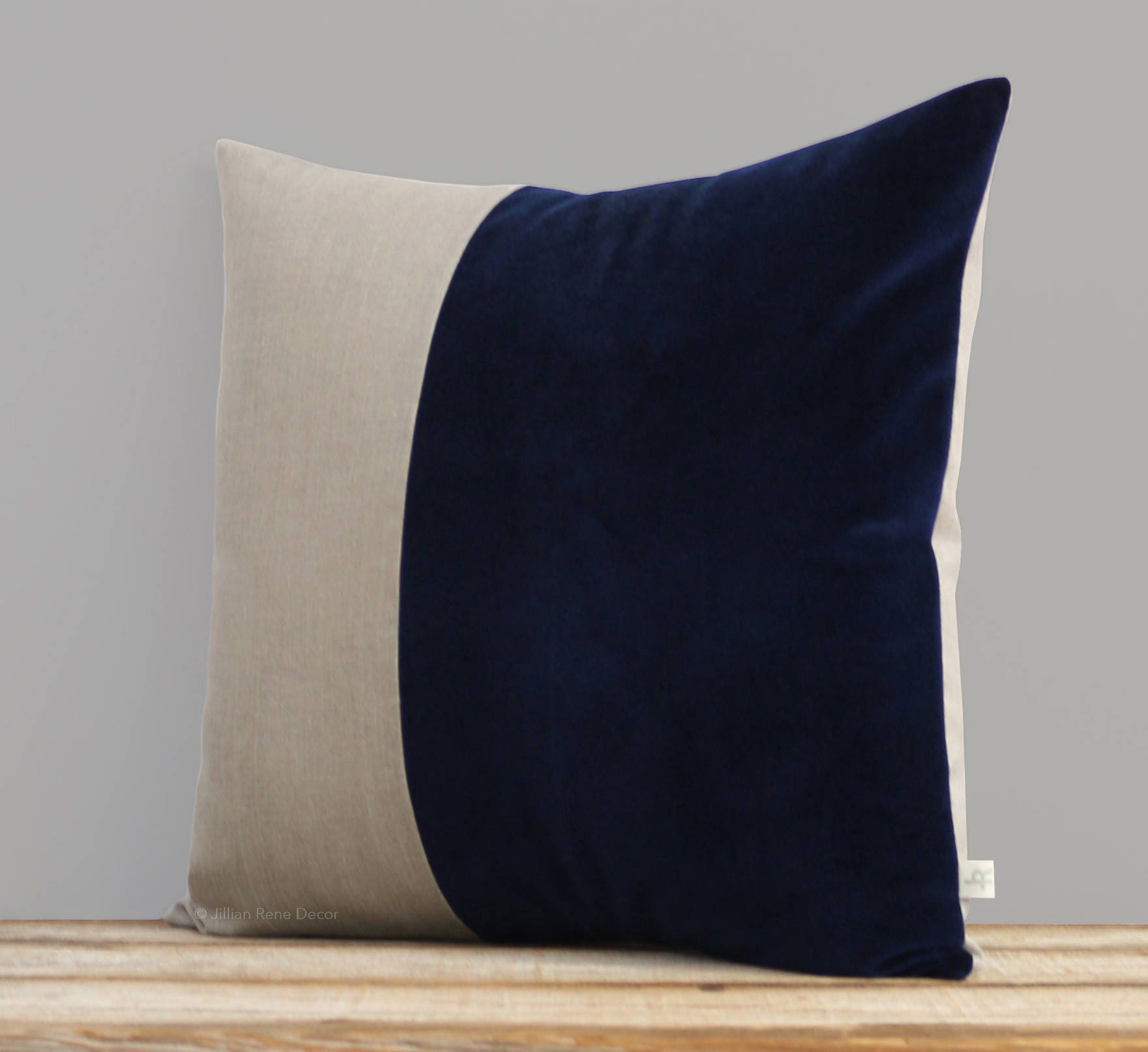 Velvet Colorblock Pillow Cover in Deep Navy Blue and Natural | Etsy