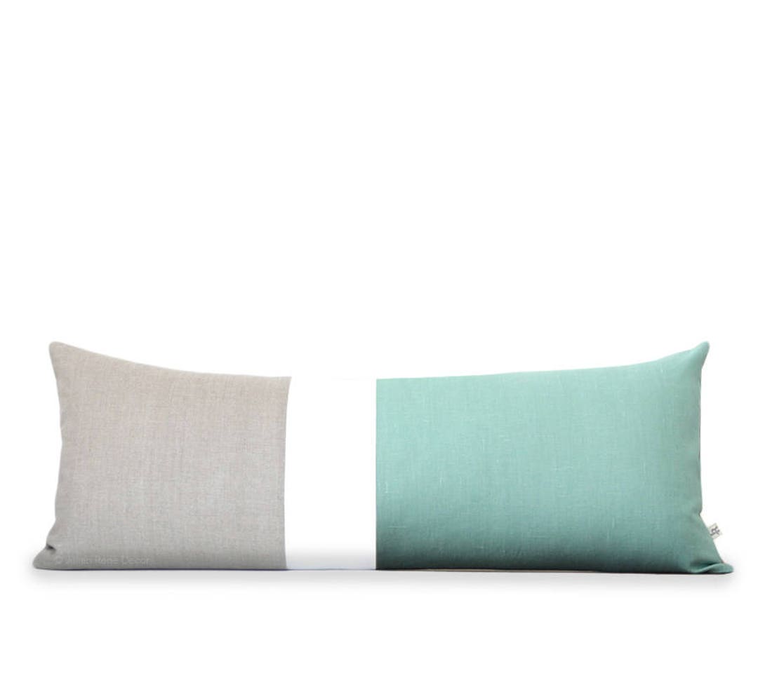14x35 Aqua Colorblock Pillow Cover, Lumbar Pillow, Bedding, Decorative ...