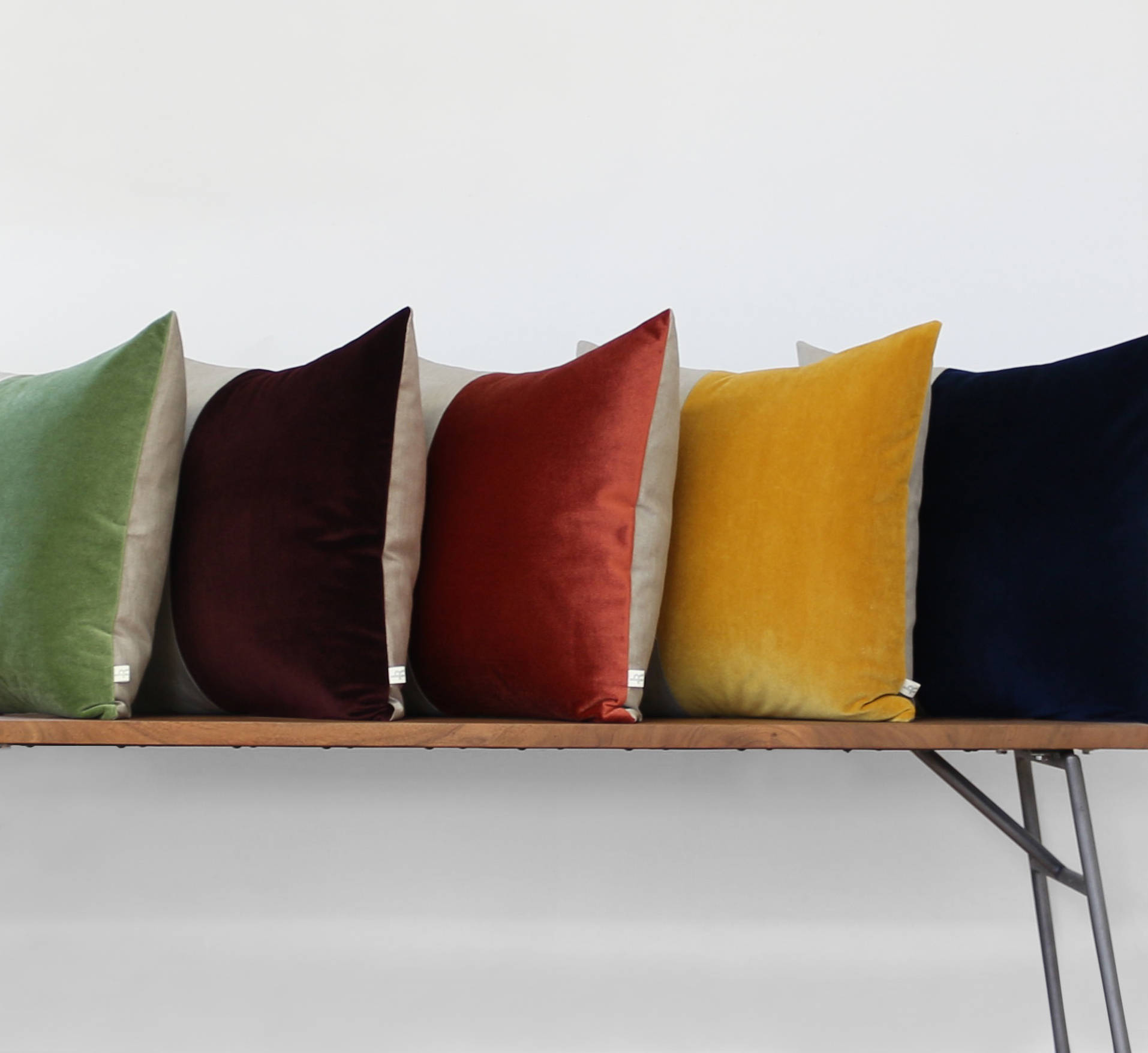 Velvet Colorblock Pillow Cover in Deep Navy Blue and Natural | Etsy