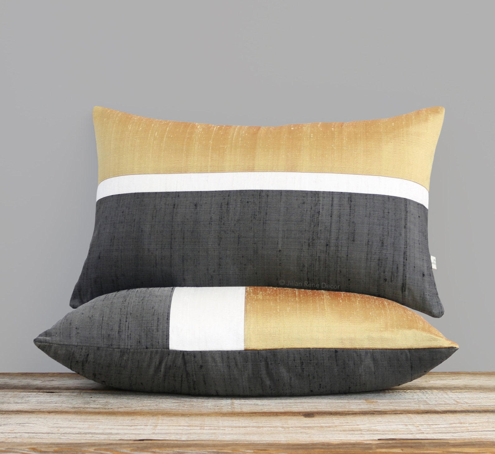 Silk Horizon Line Pillow Cover in Ochre Cream Charcoal - Etsy
