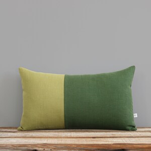 Green Linen Pillow Cover, Two Tone Colorblock Pillow Cover by ...