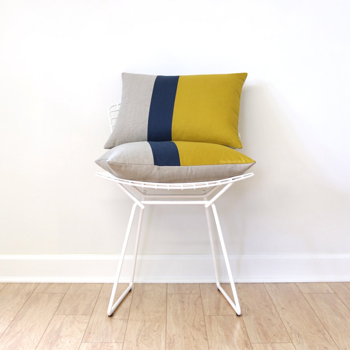 Colorblock Pillow Cover in Mustard Yellow Navy and Natural - Etsy