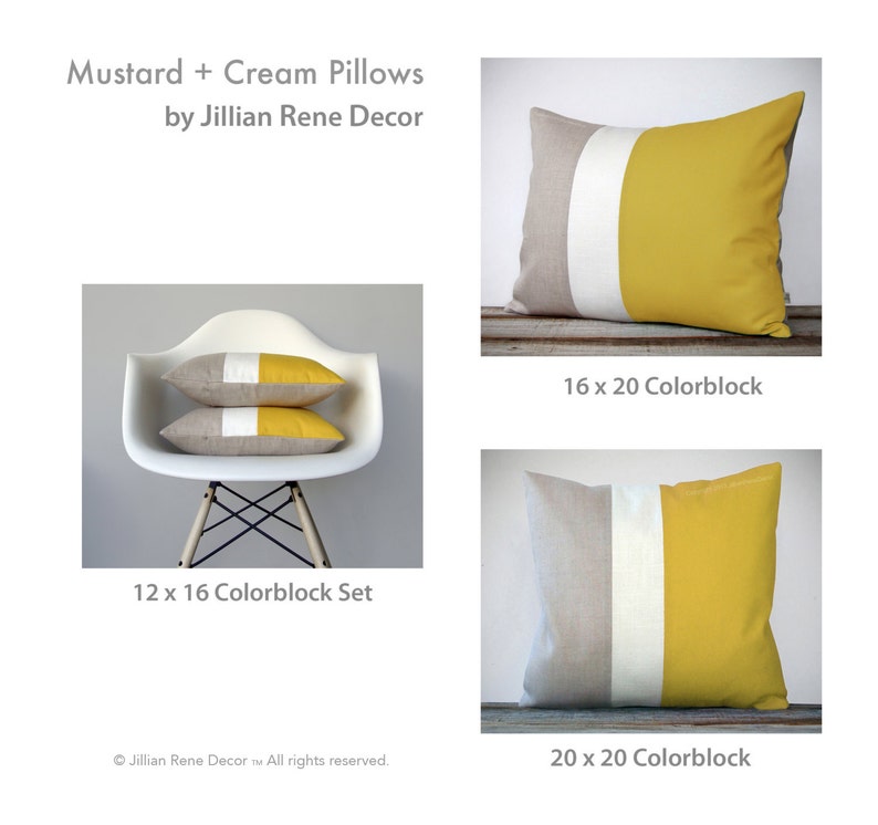 Colorblock Pillow in Mustard Yellow Cream & Natural Linen - Etsy