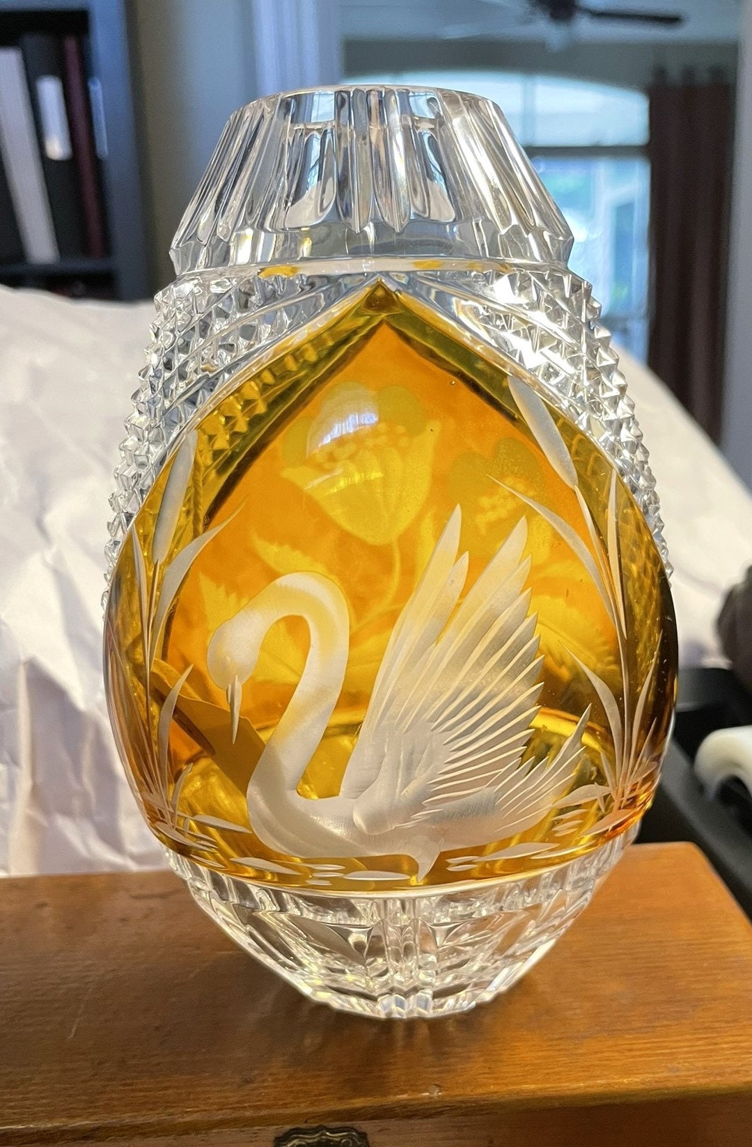 Julia Cut Crystal Vase Amber Cut to Clear Hand Blown in Poland - Etsy