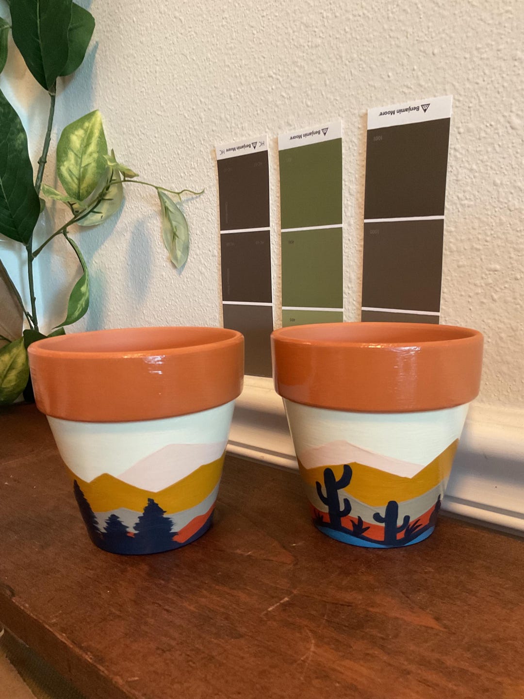 Hand-painted Western Terra Cotta Pot: Yellow Sunset Western Design (3 ...