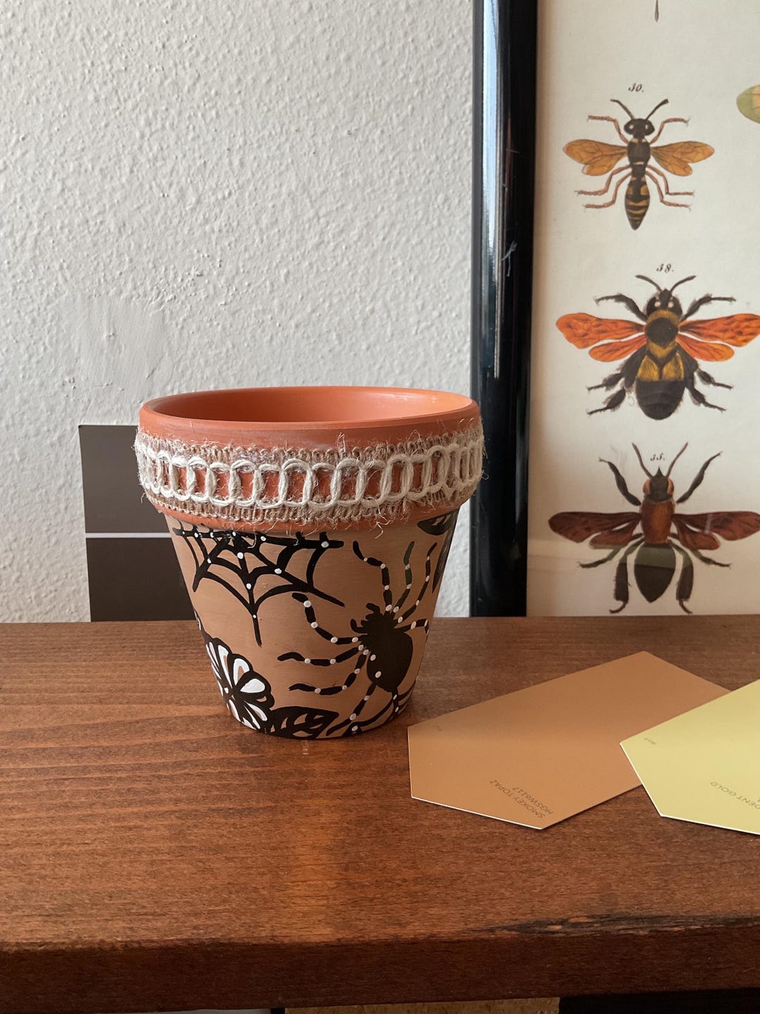 3” Floral & Spider Pattern Terra Cotta Clay Pot for Inside Use at Home ...