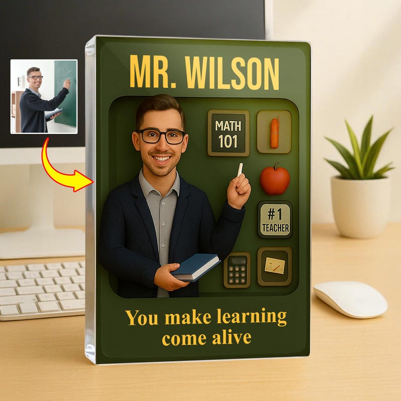 Personalized Teacher Gift, Custom Photo Acrylic Block With Name ...