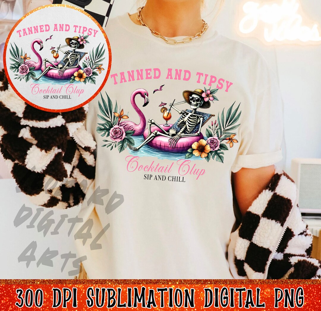 Tanned and Tipsy PNG, Summer PNG, Retro Summer Png, Summer Skeleton Png ...