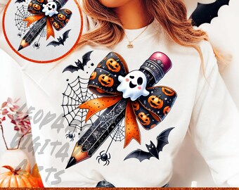 Teacher Halloween Pencil Png, Halloween Coquette Bow Png, Halloween Png ...