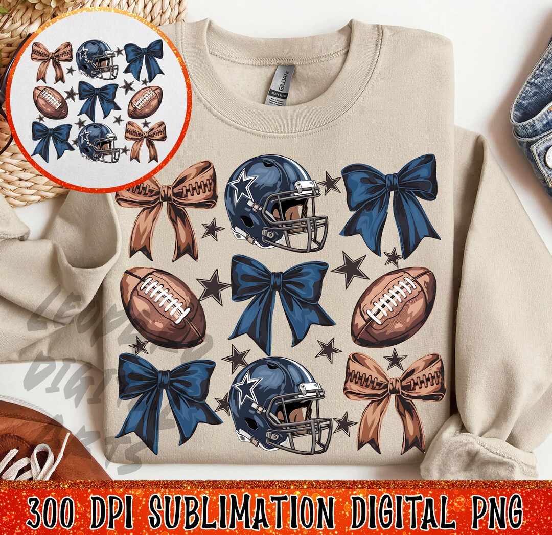 Blue Football Design Png, Cheer Football Coquette Bows Png, Retro ...