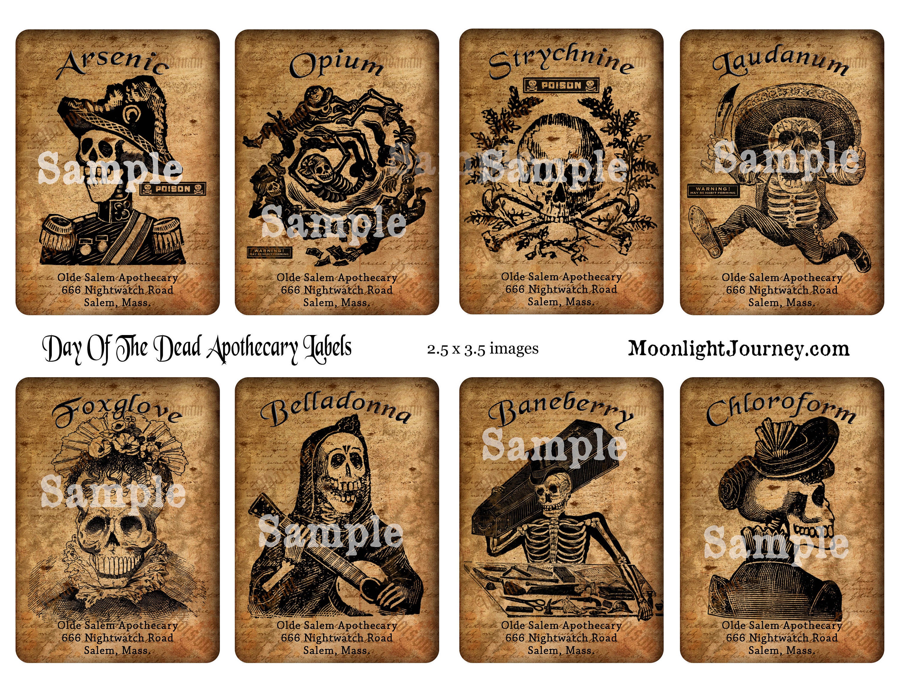 Day of the Dead Apothecary Labels Collage Sheet Atc Aceo Backgrounds ...