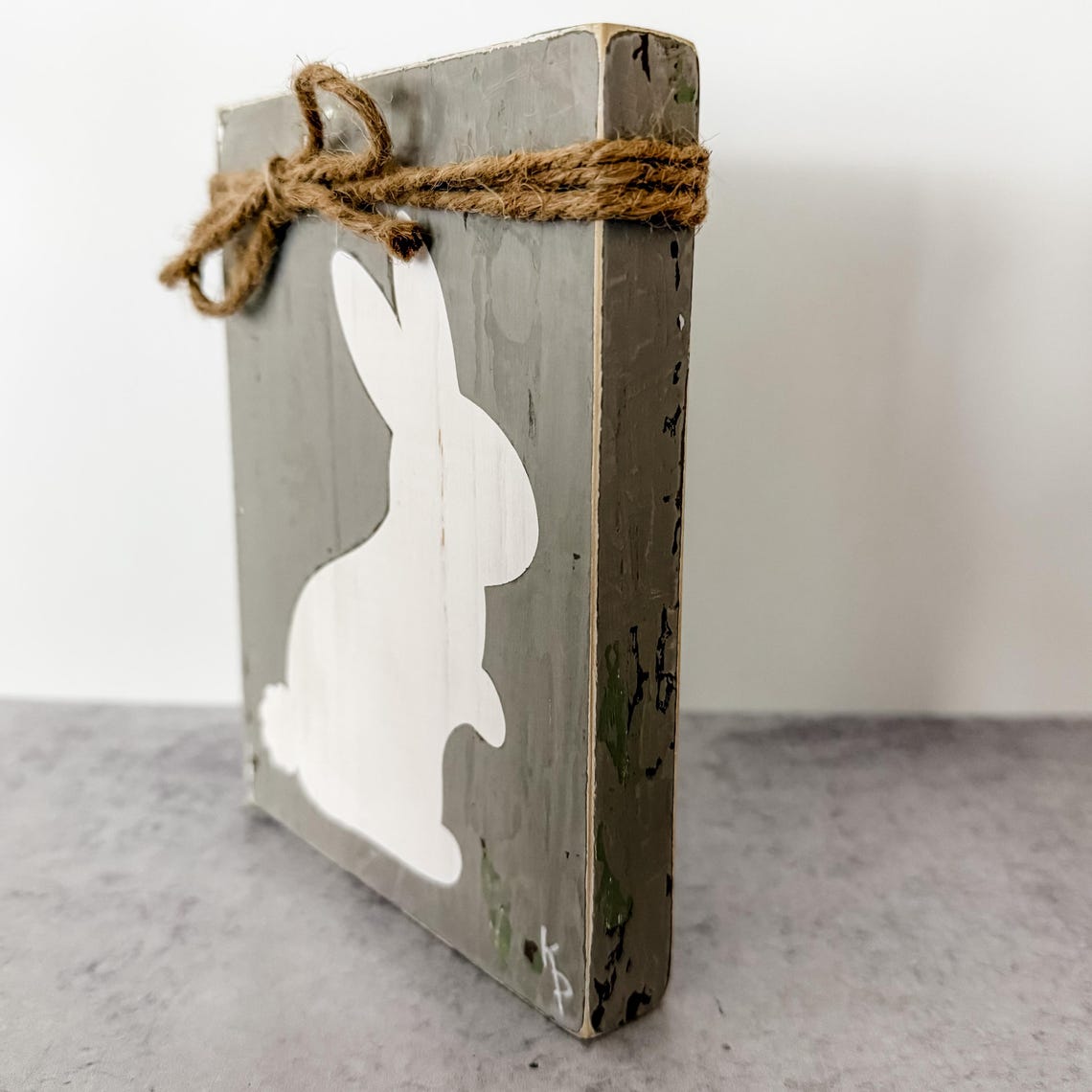 Bunny Reclaimed Rustic Wood Block Textured Hand Painted Art Shelf ...