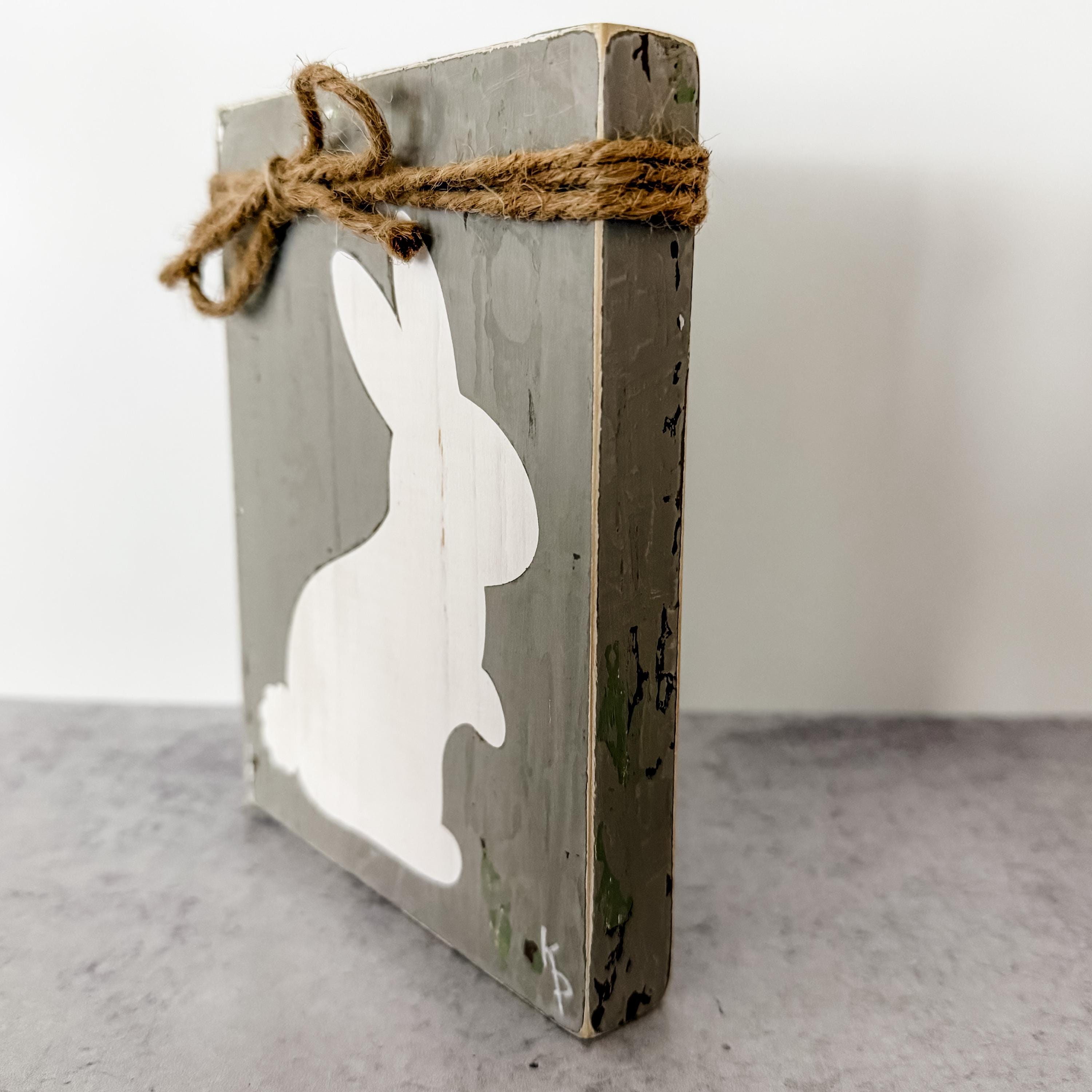 Bunny Reclaimed Rustic Wood Block Textured Hand Painted Art Shelf ...