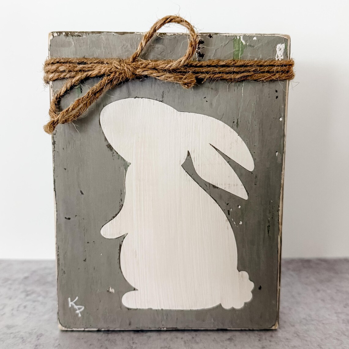 Bunny Reclaimed Rustic Wood Block Textured Hand Painted Art Shelf ...