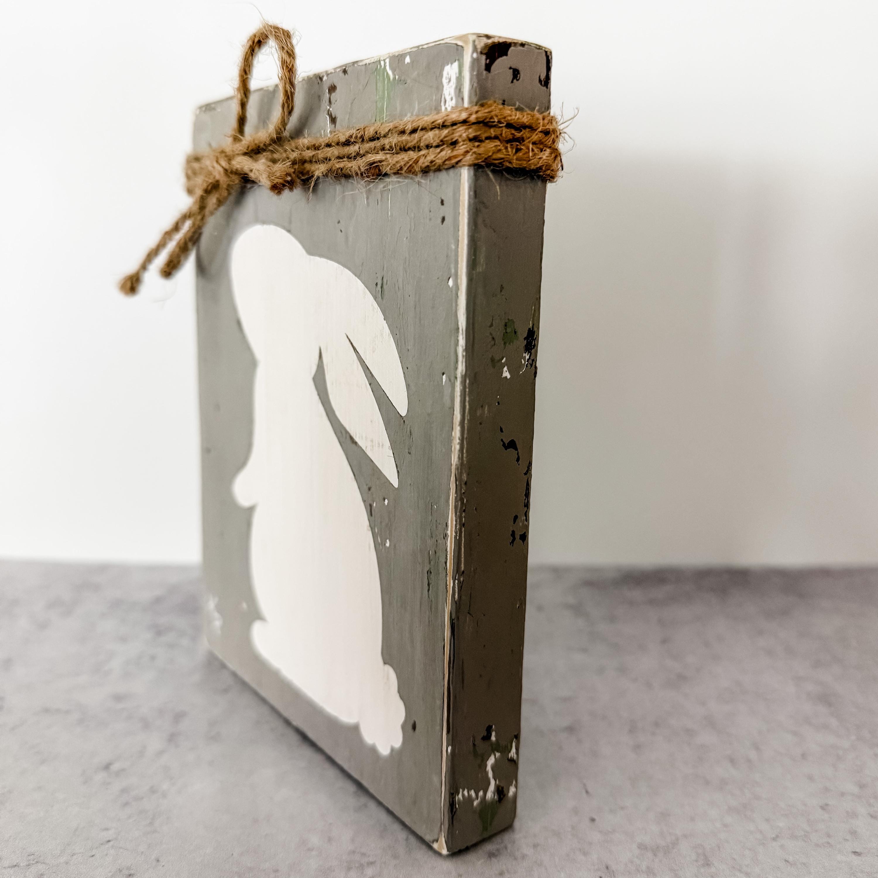 Bunny Reclaimed Rustic Wood Block Textured Hand Painted Art Shelf ...