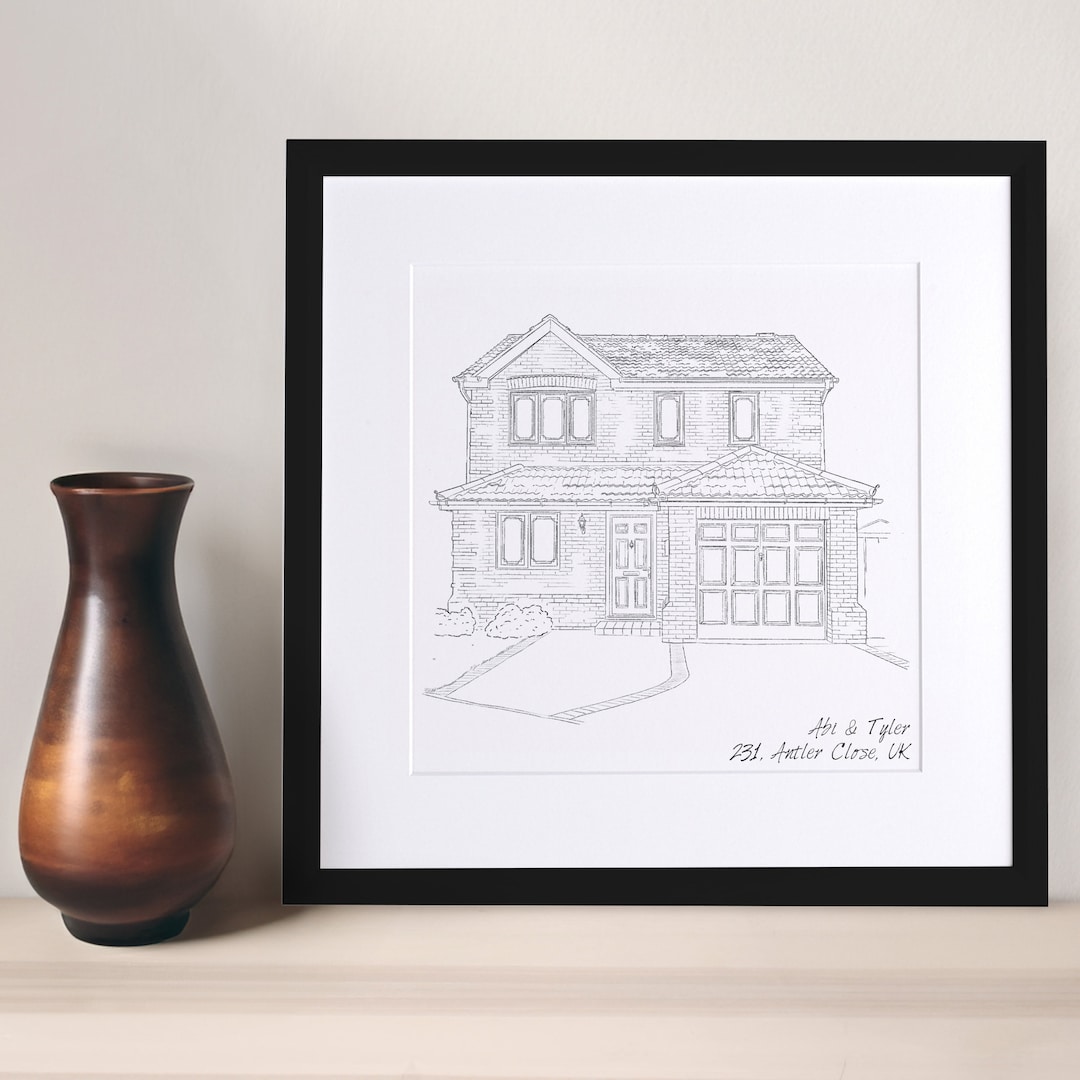 Hand Drawn Bespoke Black and White House Sketch Custom Illustration New ...