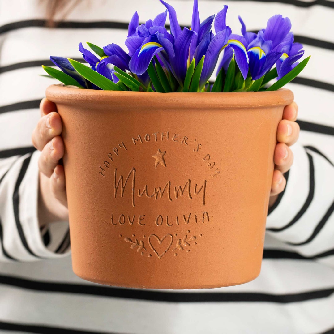Personalised Engraved Handwritten Terracotta Flower Plant Pot Custom ...
