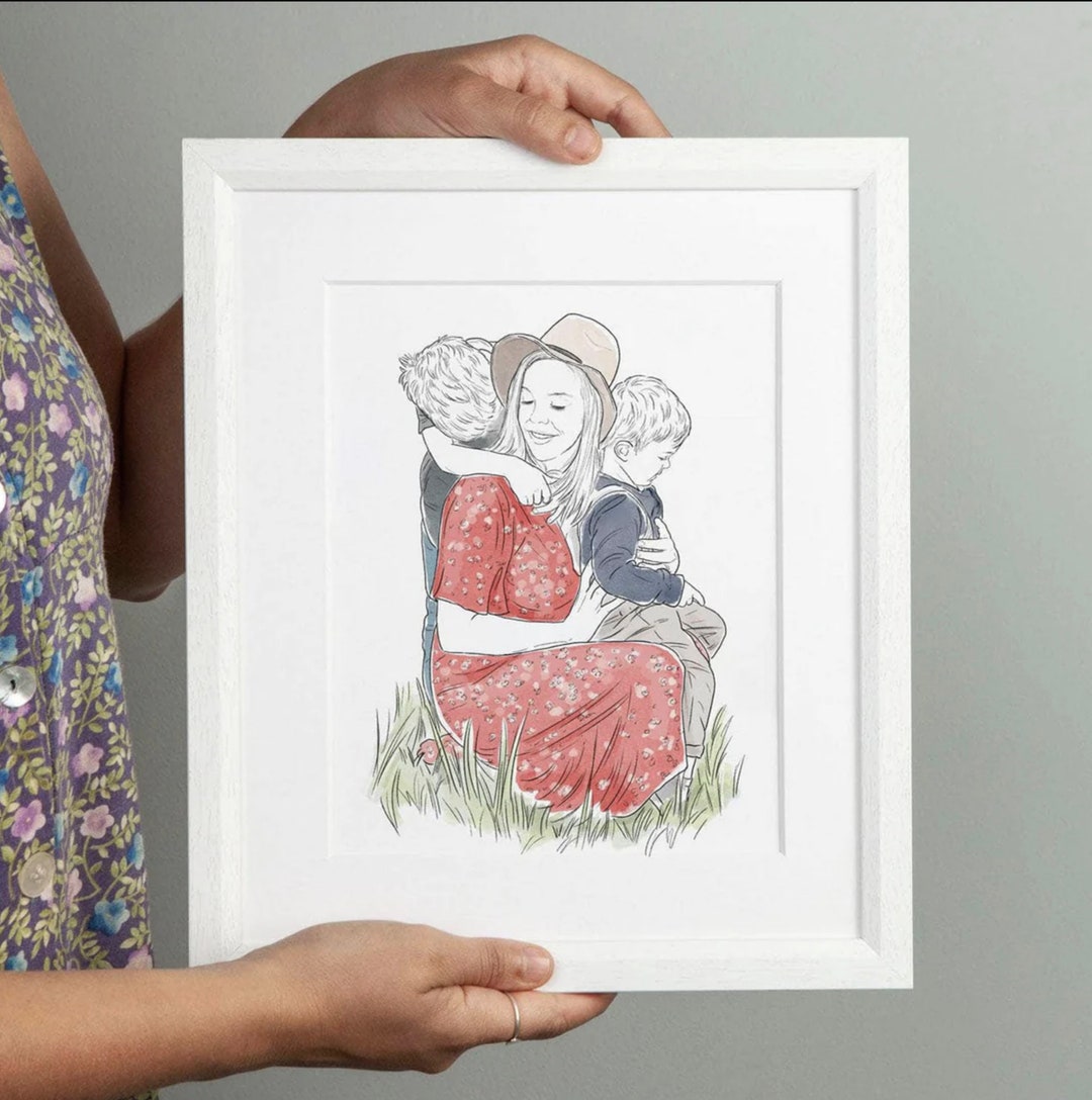 Mommy and Me Line Drawing Custom Family Art Mother's Day - Etsy