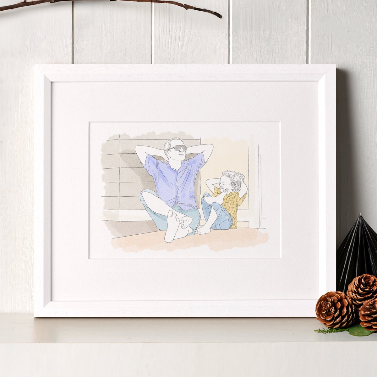 Daddy & Me Line Drawing Custom Family Art First Father's Day Christmas ...