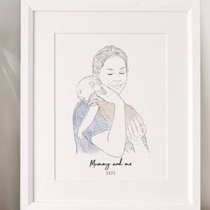 Mommy and Me Line Drawing Custom Family Art Mother's Day Birthday Gifts ...
