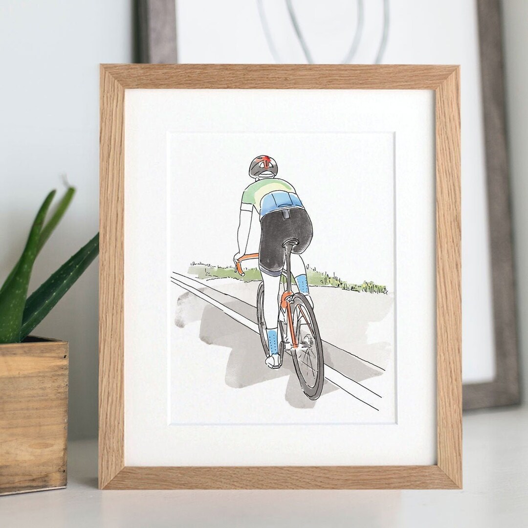 Watercolour Line Cycling Portrait, Custom Sport or Hobby Illustration ...