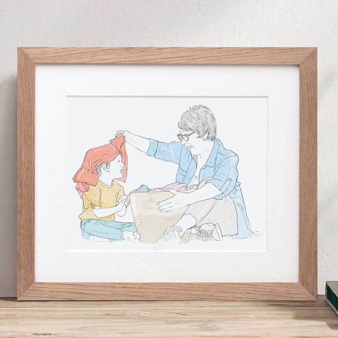 Grandma and Me Line Drawing Custom Family Art Mother's Day Birthday ...