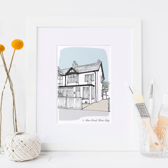 House Portrait New Home Personalised Illustration Painting | Etsy