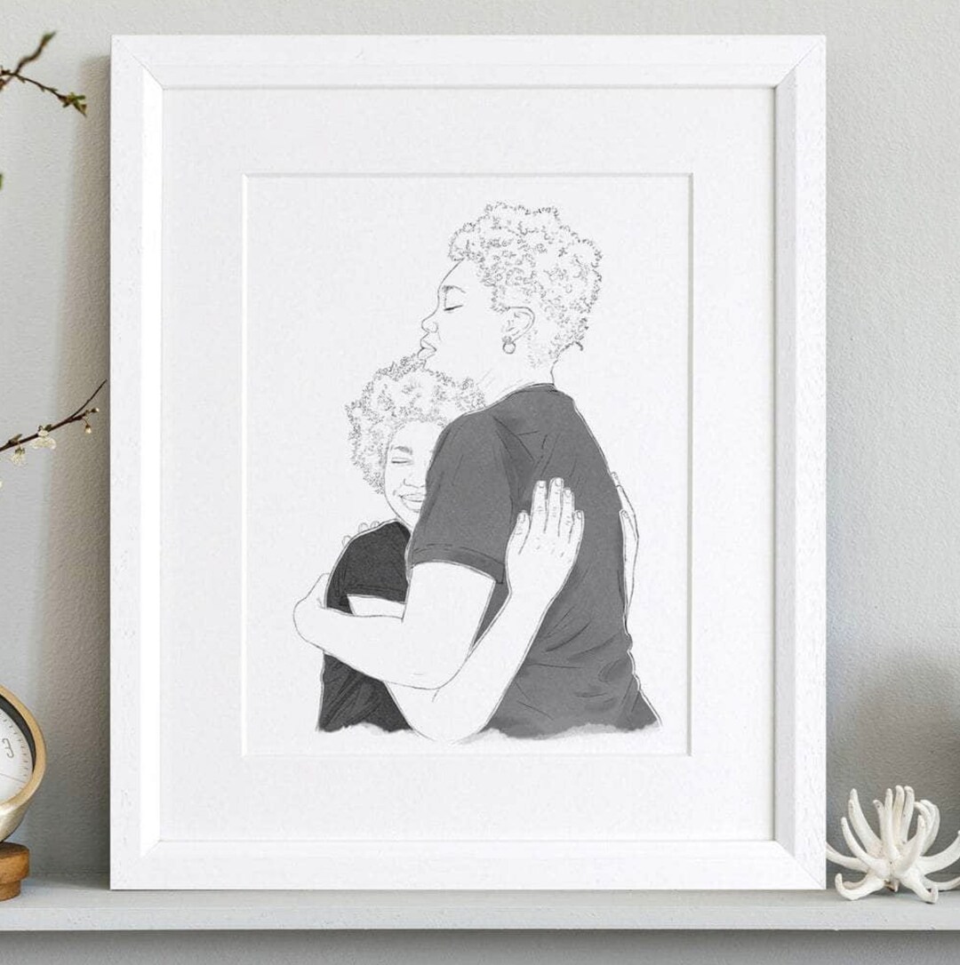 Mommy and Me Line Drawing Custom Family Art Mother's Day Birthday Gifts ...