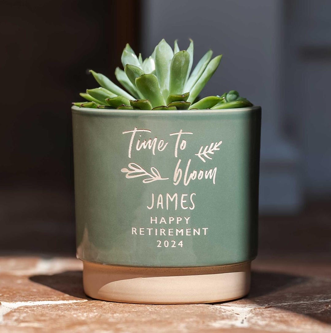 Personalised Retirement Indoor Plant Pot, Time to Bloom! Wish Someone ...